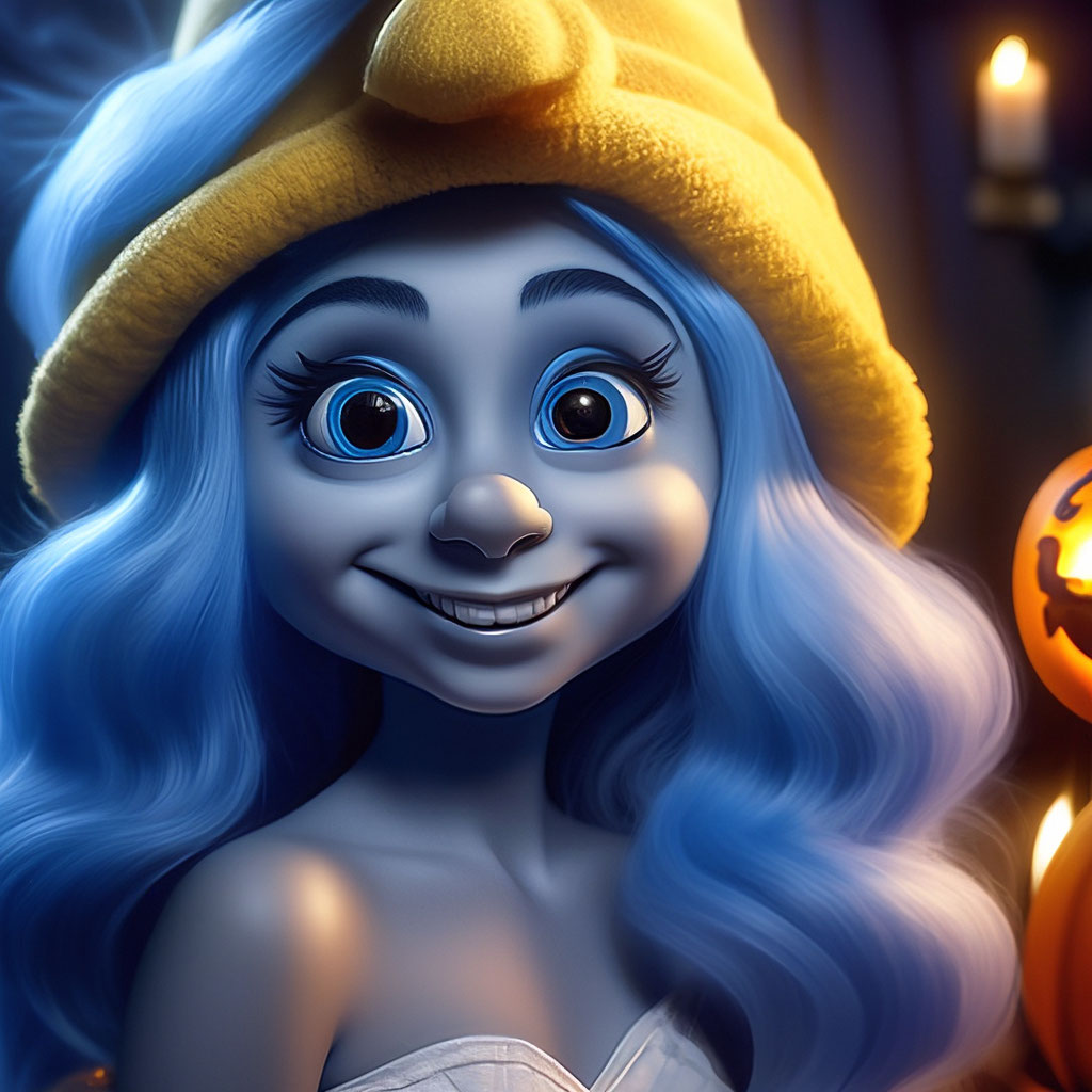 "Halloween-style Smurfette drawing realistic, High quality, detail ...