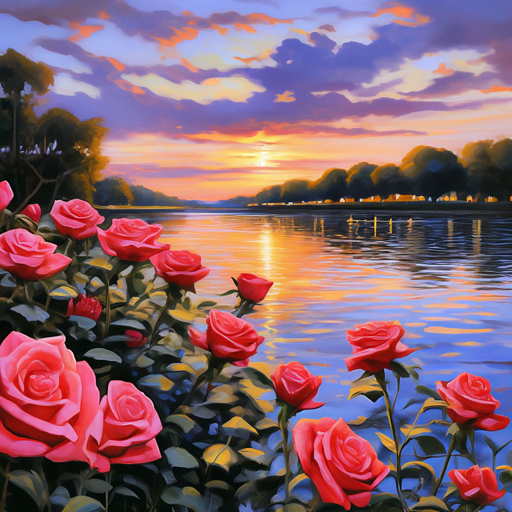 "River with roses" — image created in Shedevrum