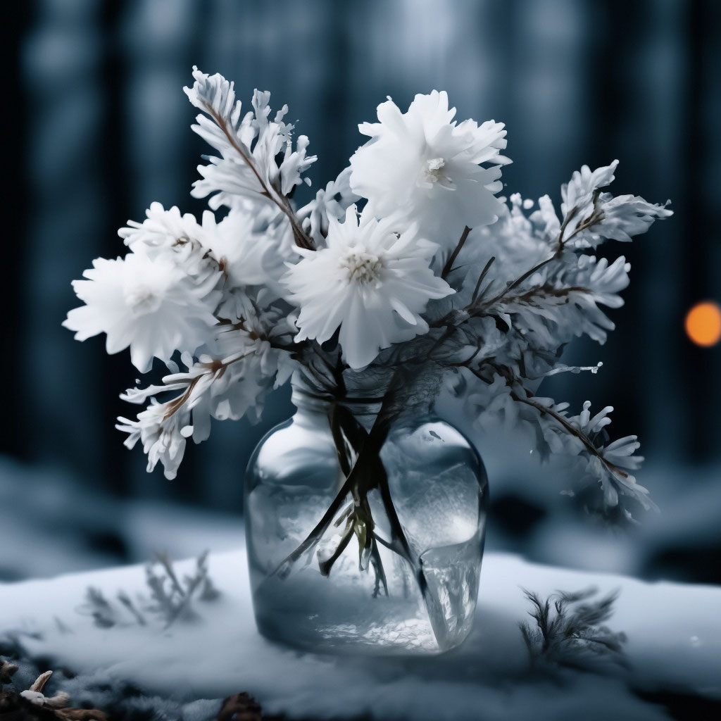 "Dark botanical Bouquet "Arctic", snow and ice, ice flowers ...
