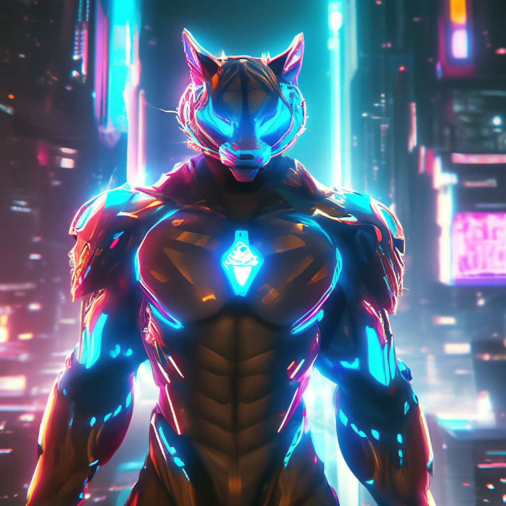 "Cyber hero with cyber paws" — image created in Shedevrum
