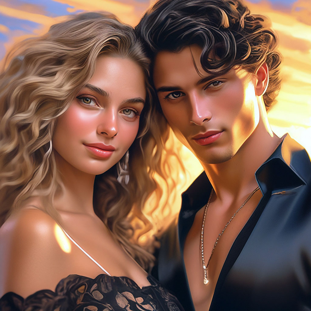"Emphasis on the eyes, drawing, baking sun Palegmo. A couple in love ...