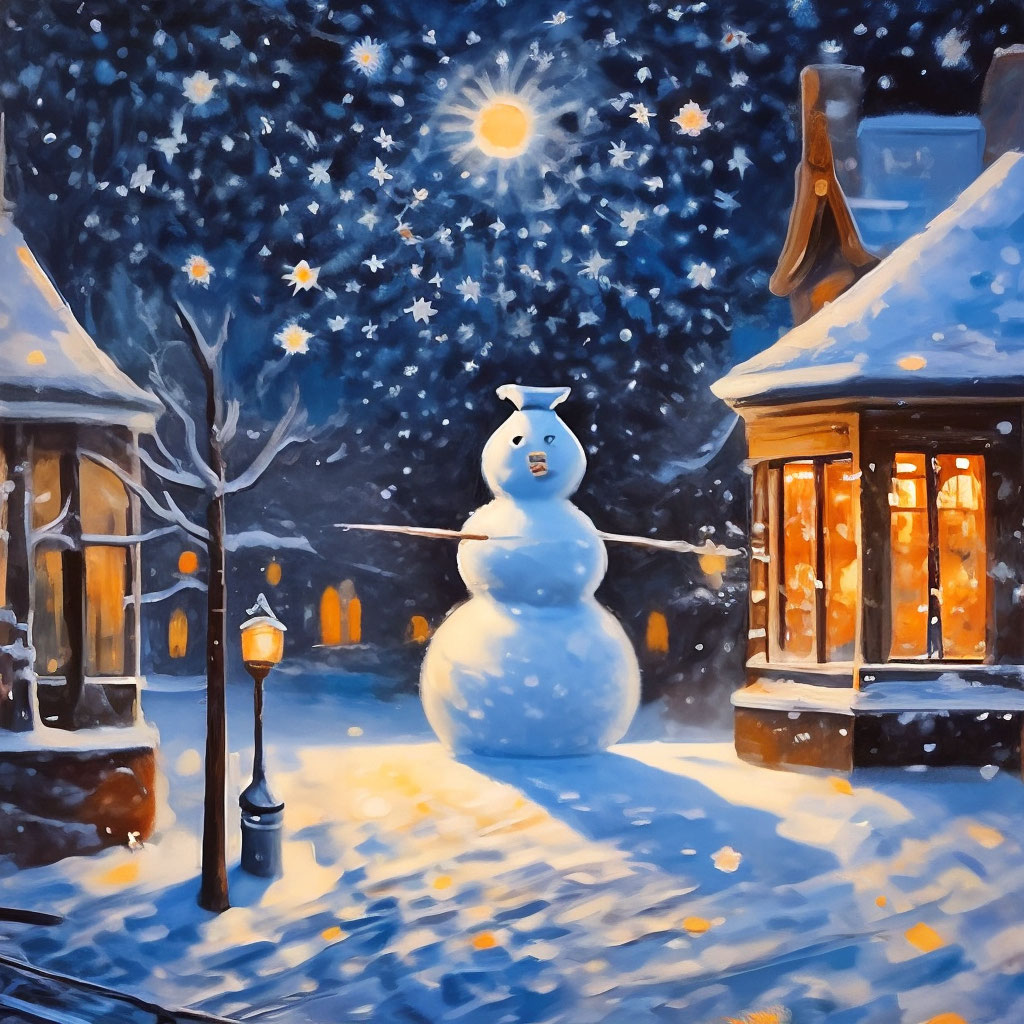 "It's a winter night and there's a snowman in the middle" — image ...