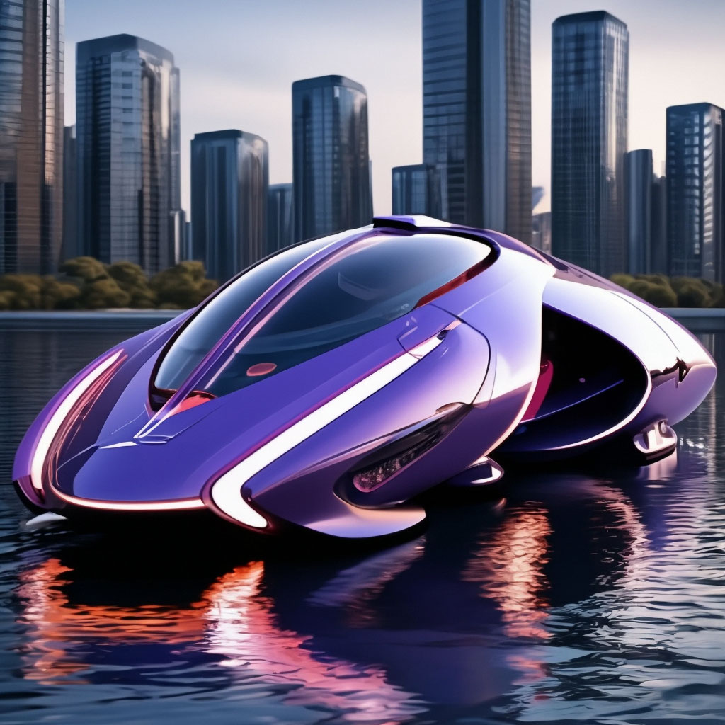 "Futuristic violet boat" — image created in Shedevrum