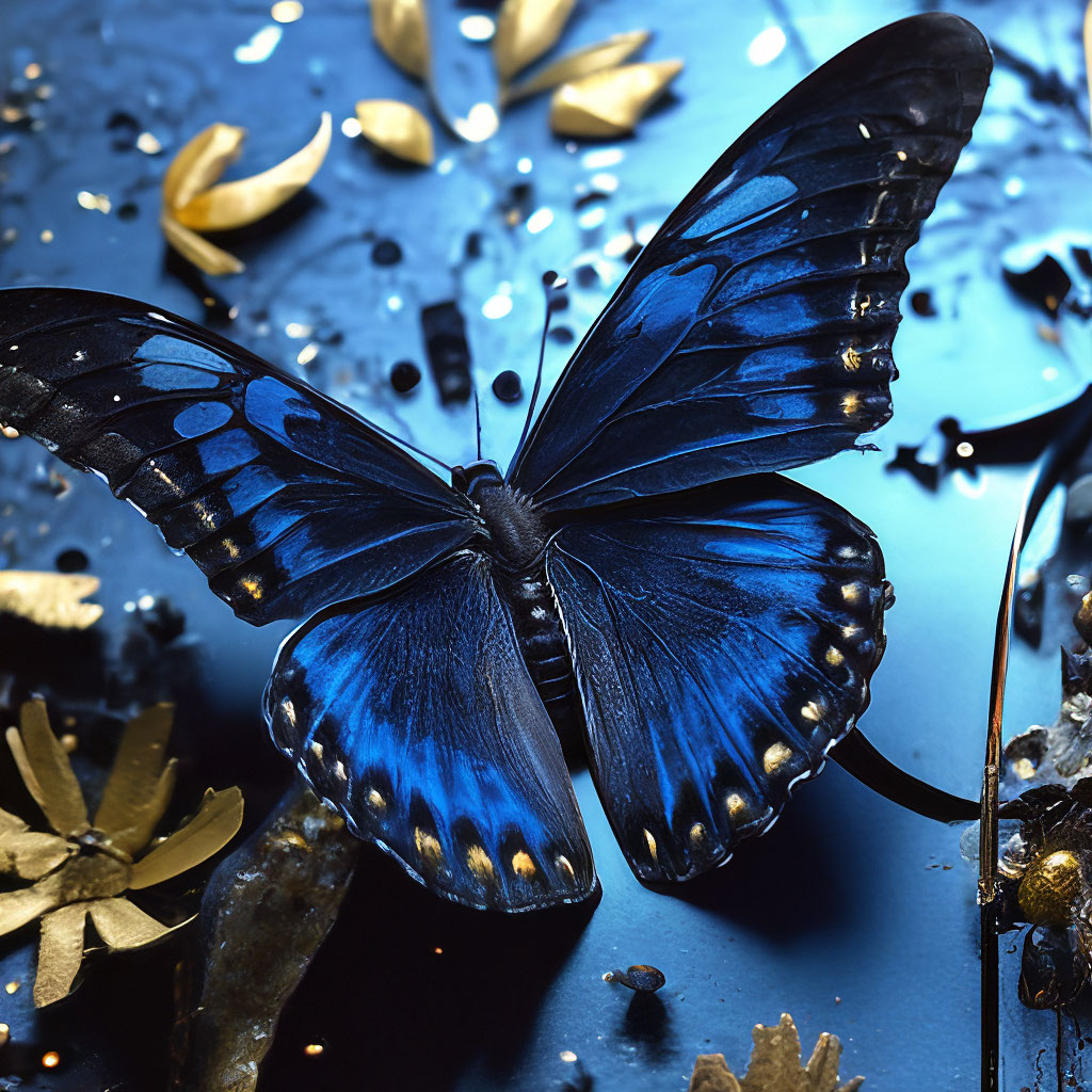 "Hyperdetalization of detail black screen on which blue butterflies ...