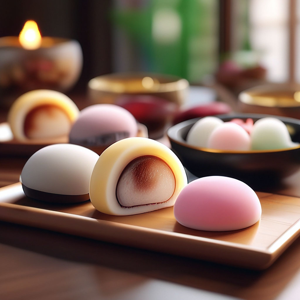 "Beautiful Japanese mochi desserts, realistic, beautiful, close-up ...