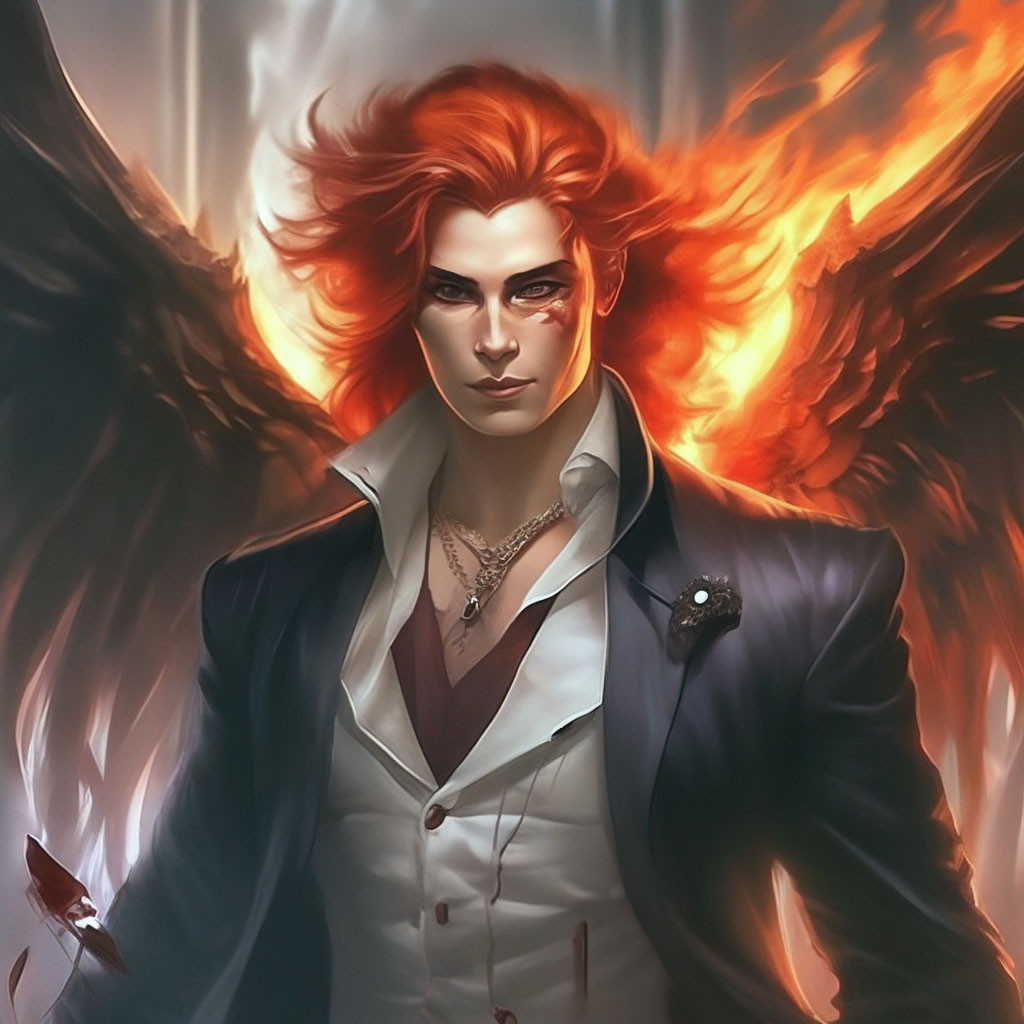 "Half vampire, half demon, with fiery hair, realism, beautiful, cool ...