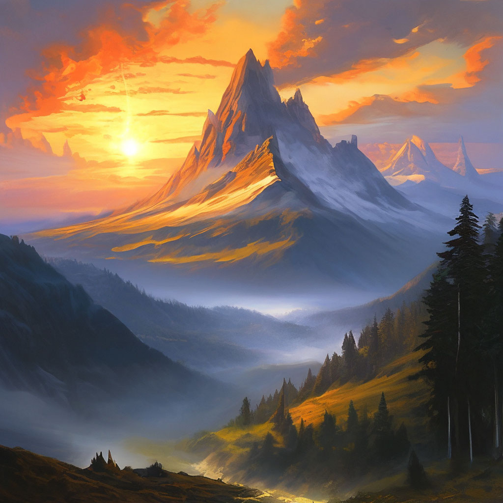 "Mountain landscape in the early morning, sunrise artist George Romney ...