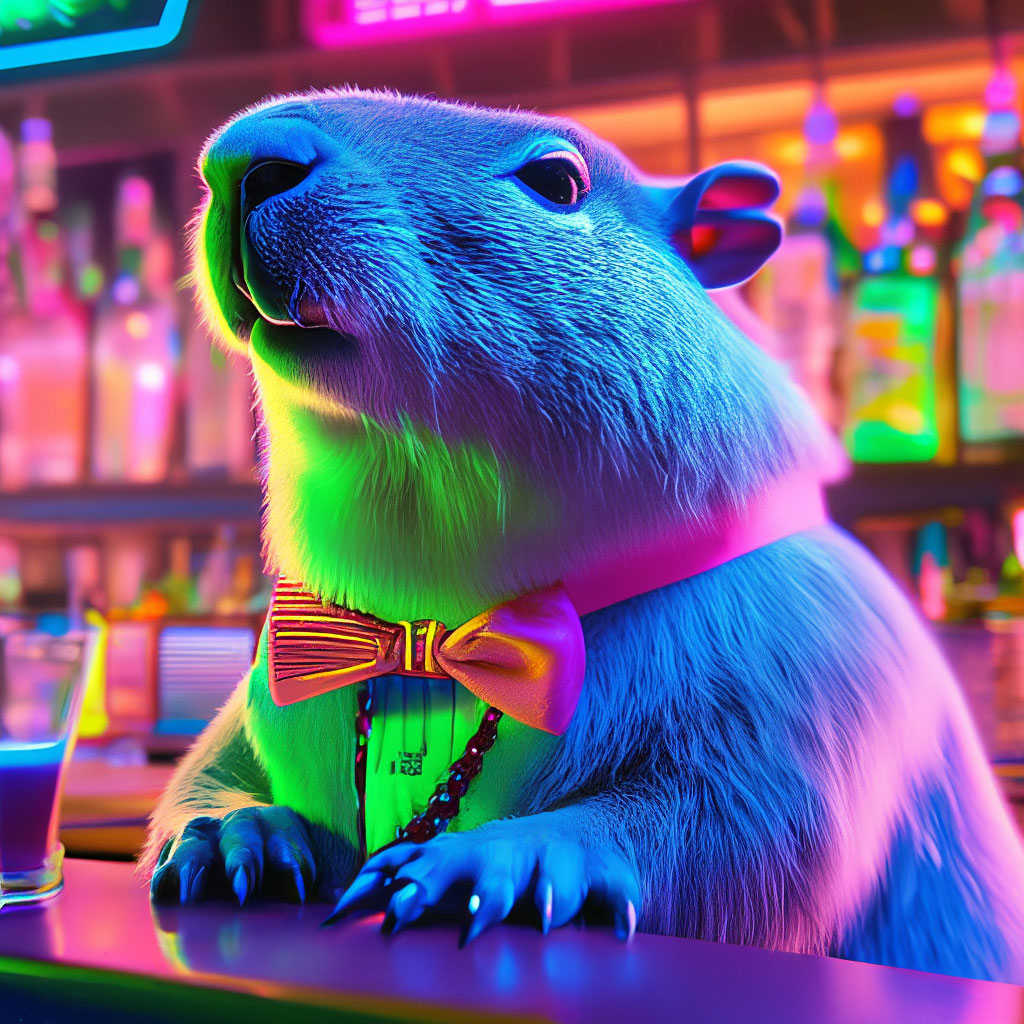 "Capybara in the bar" — image created in Shedevrum