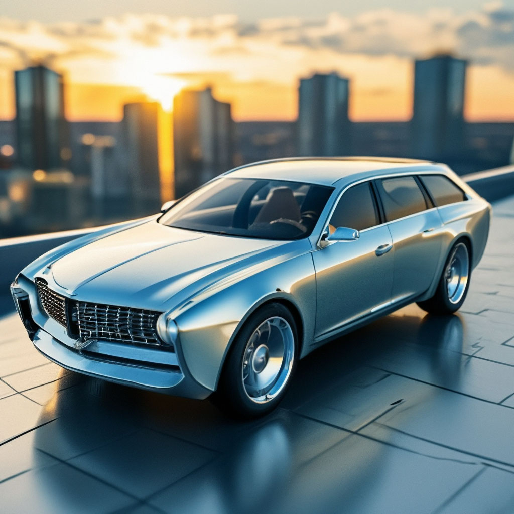"Volga XXI concept car station wagon. 3/4 top view. clear sky ...