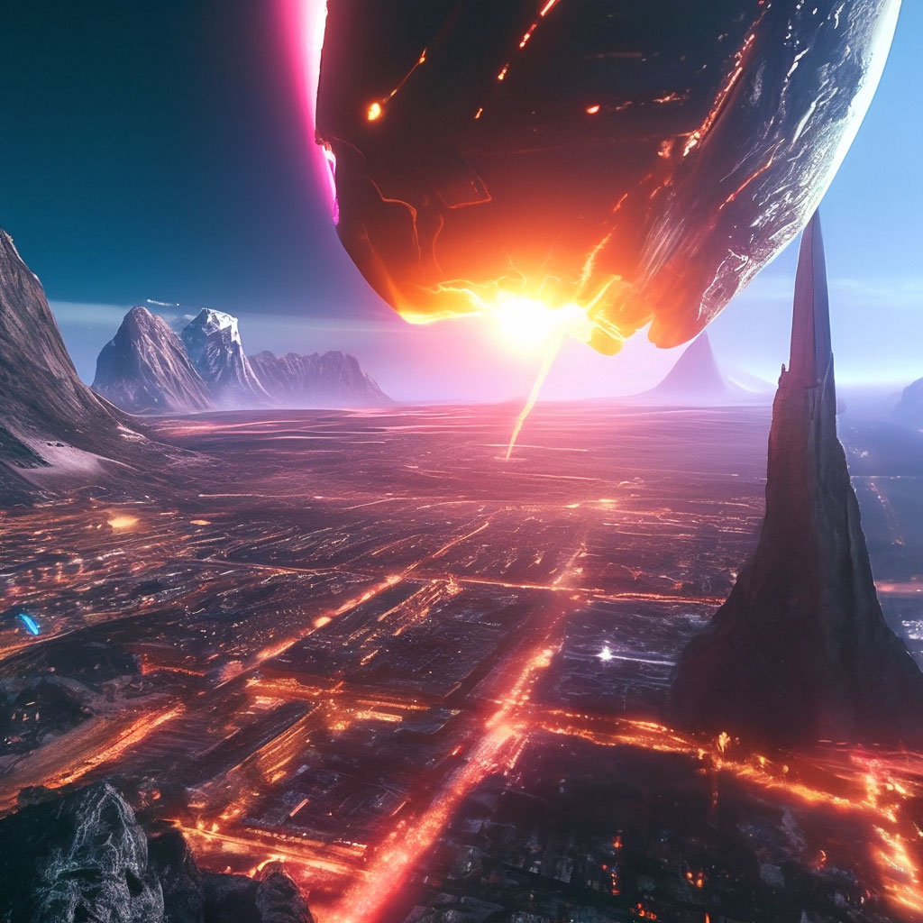 "Meteorite fall into an alien city, mega super graphics, very high ...