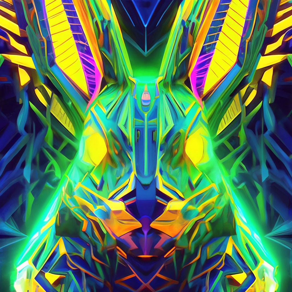 "Masterpiece! Fractal geometrical futuristic rabbit, green color, neon ...