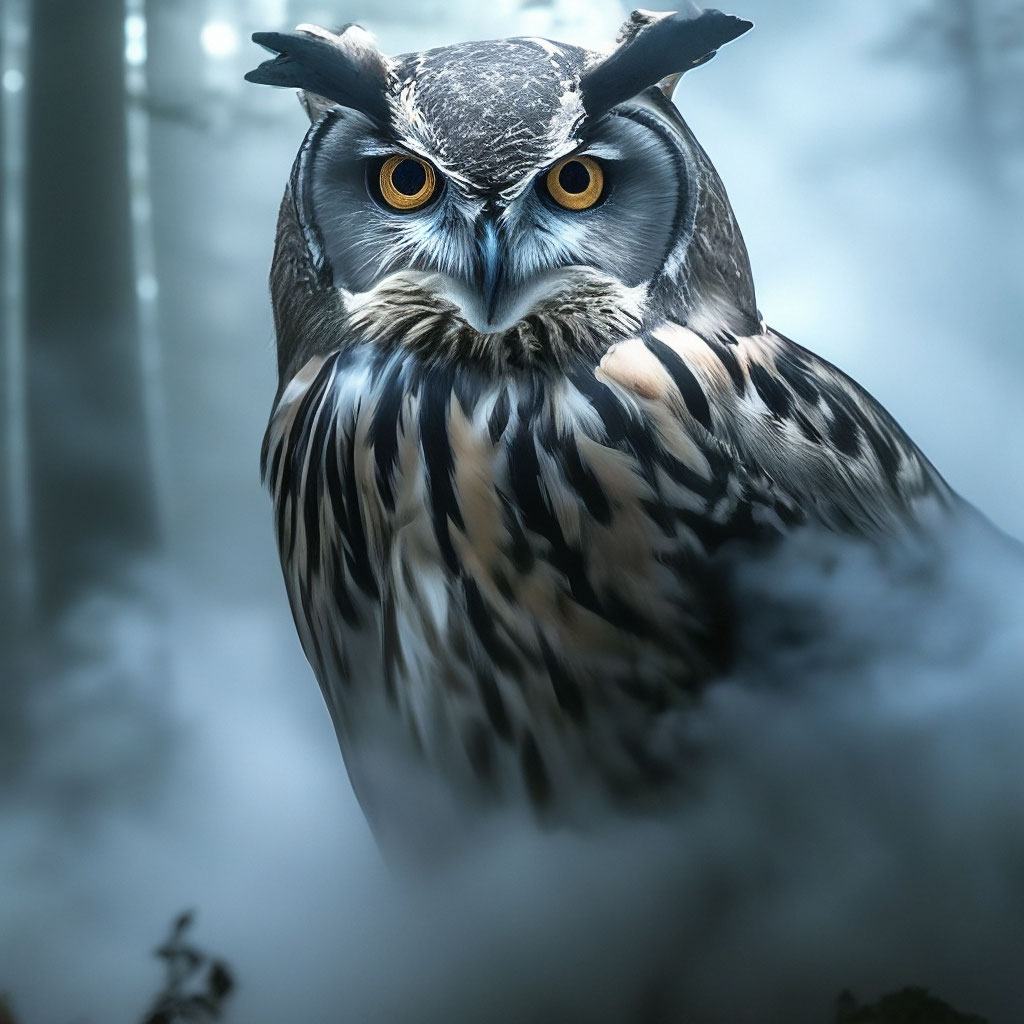 "Hyperrealism, beautiful foggy, consisting of smoke spectacular owl ...