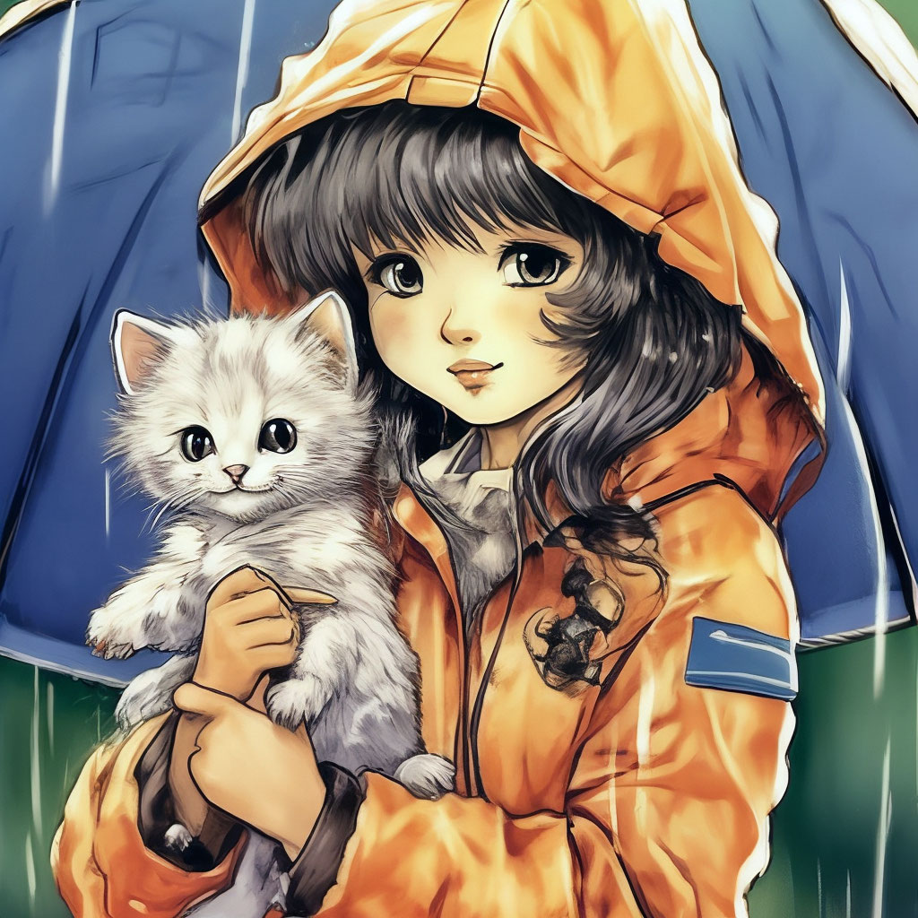 "Manhwa korean girl saves a kitten from the rain, megadetalization ...