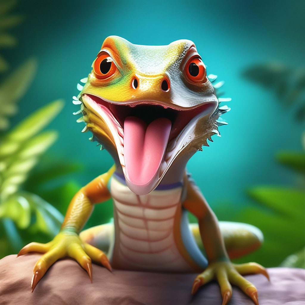 "Cartoon lizard shows tongue be-be 😋 Hyper realistic professional photo ...
