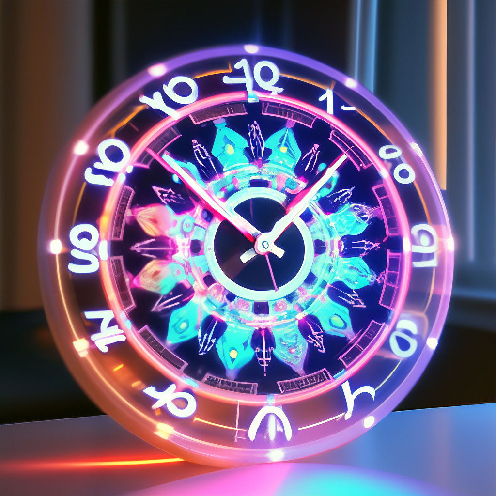 "Hologram, clock" — image created in Shedevrum