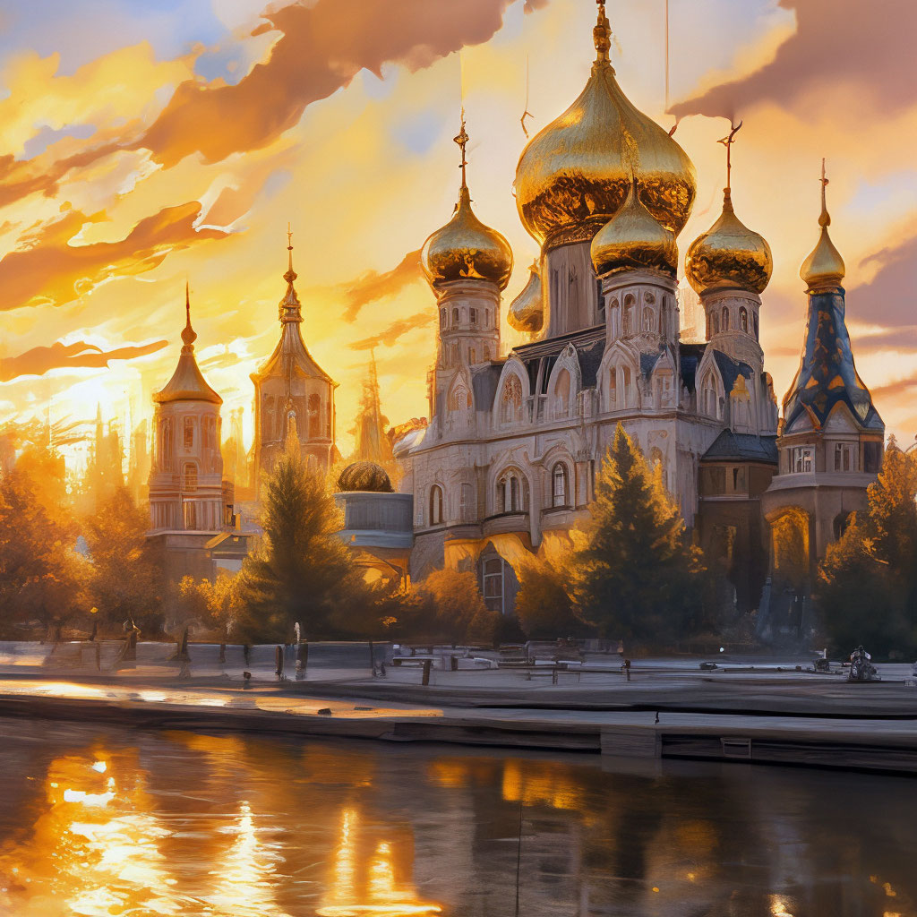 "Golden-domed Moscow, golden domes, reflection of the sun, sunset ...