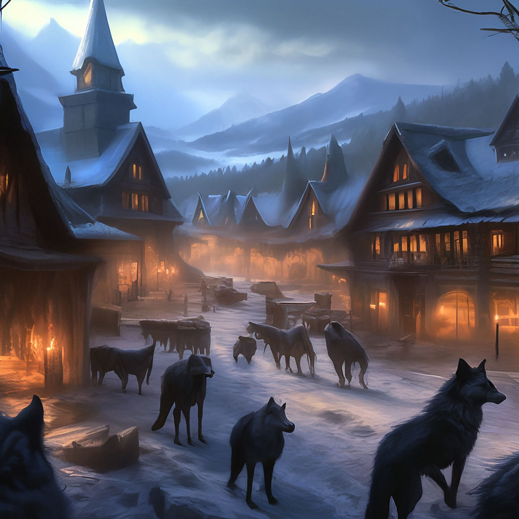 "Werewolf village" — image created in Shedevrum