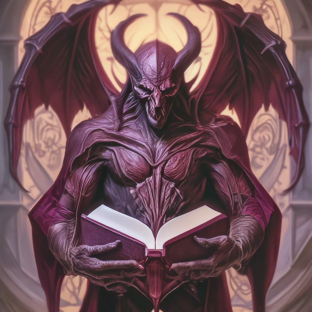 "The demon Azazel,holds an expanded Necronomicon book,around the demon ...