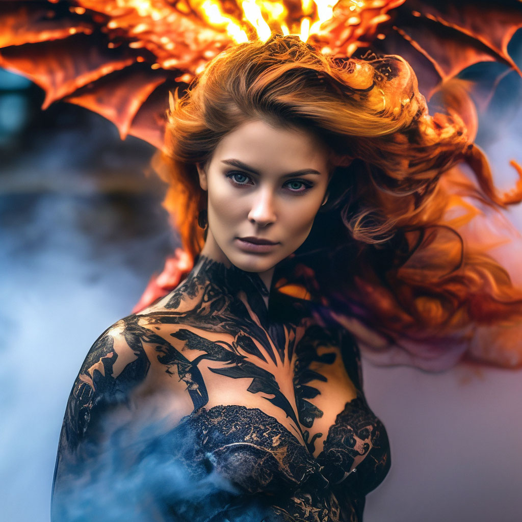 "Photo,the face and body of a strikingly beautiful girl,framed by smoke ...