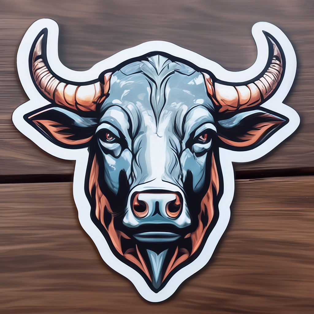 "Sticker. bull's head, serious look, steam from the nose. details. the ...