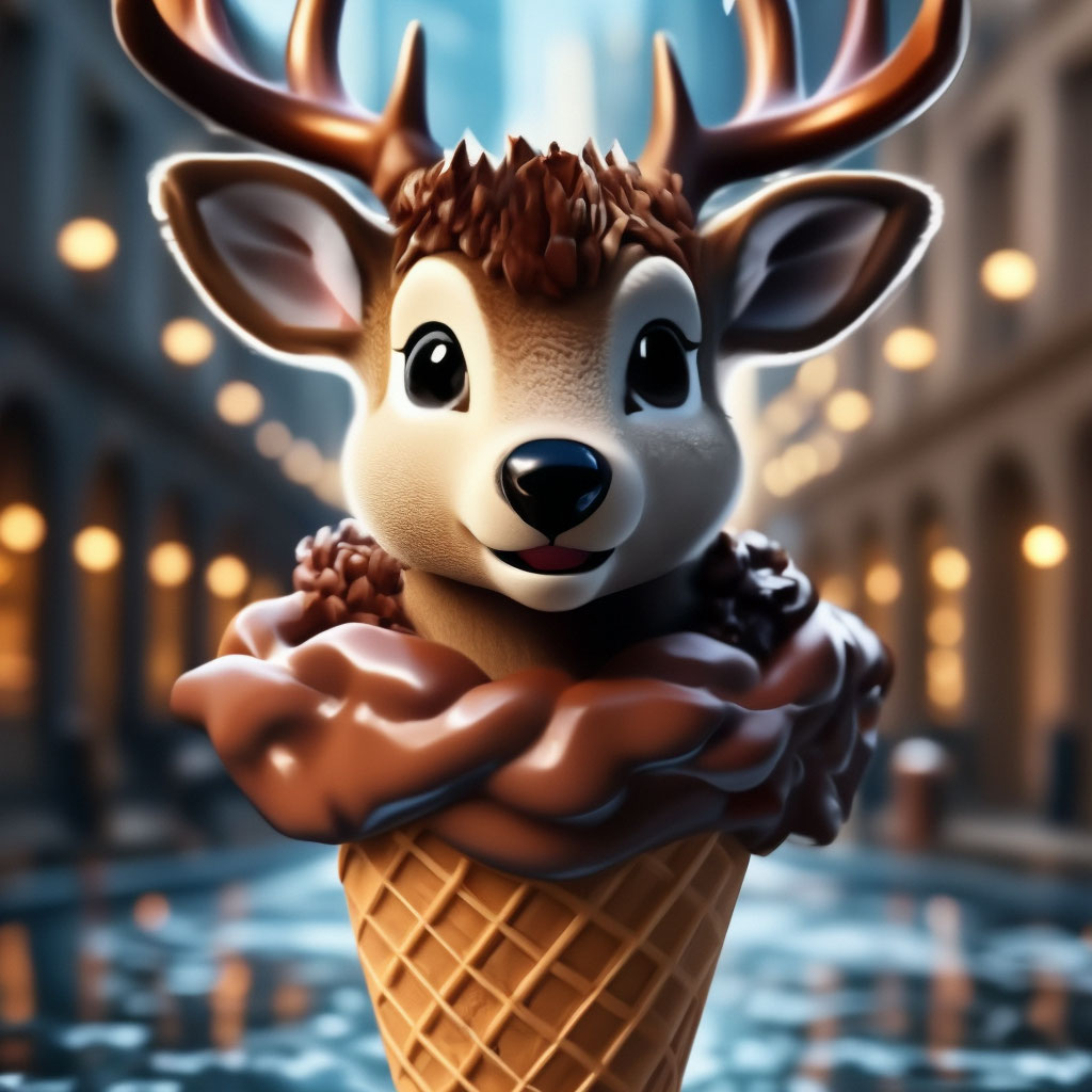 "Ice Cream-Deer The deer got into the ice cream cone and is having fun ...