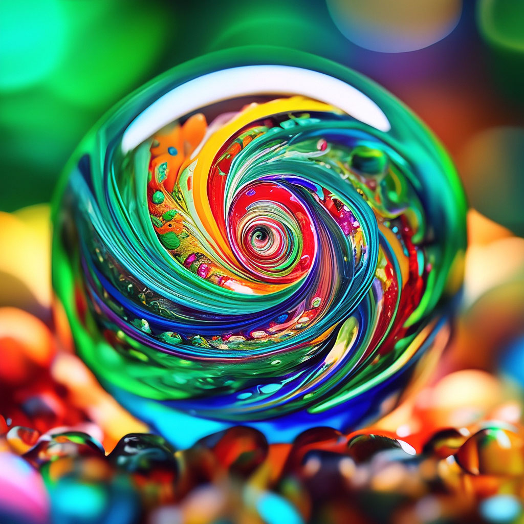 "Microcosm, swirl of colors in an emerald ball, watercolor, detailed ...