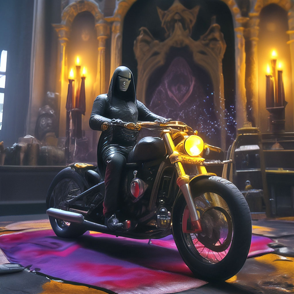 "Ghostbusters an anthropomorph sits on a motorcycle In the dark a ...