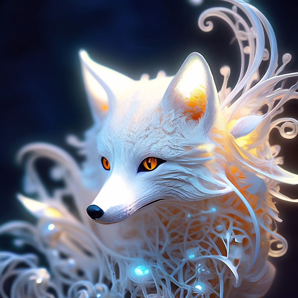"A beautiful fox made of fractal snow-white anemones, the effect of ...
