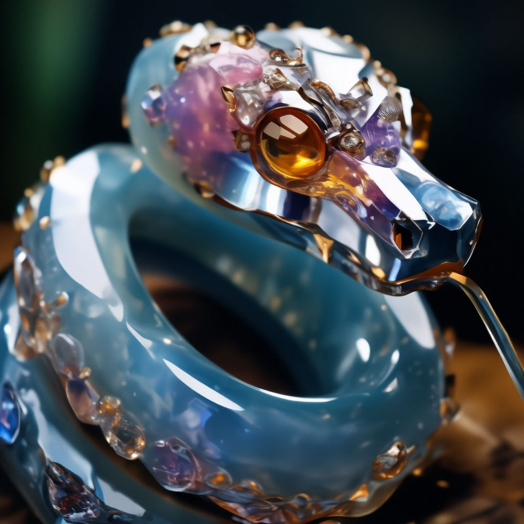 "A translucent snake made of minerals and diamonds" — image created in ...