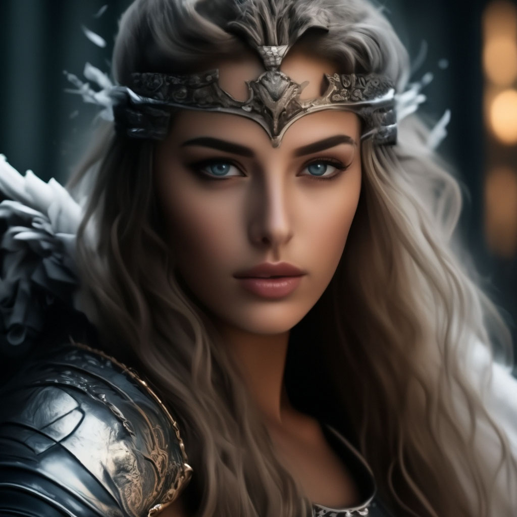 "Hyper.realism beautiful Valkyrie woman' 'haze' snowflakes'gently ...