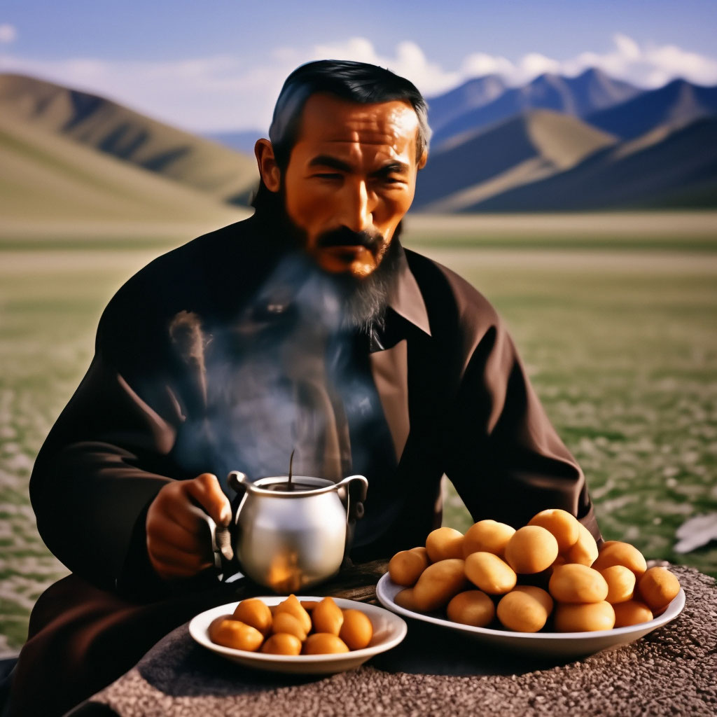 " make me tea with milk in a bowl and hot baursaks, von Chui valley ...