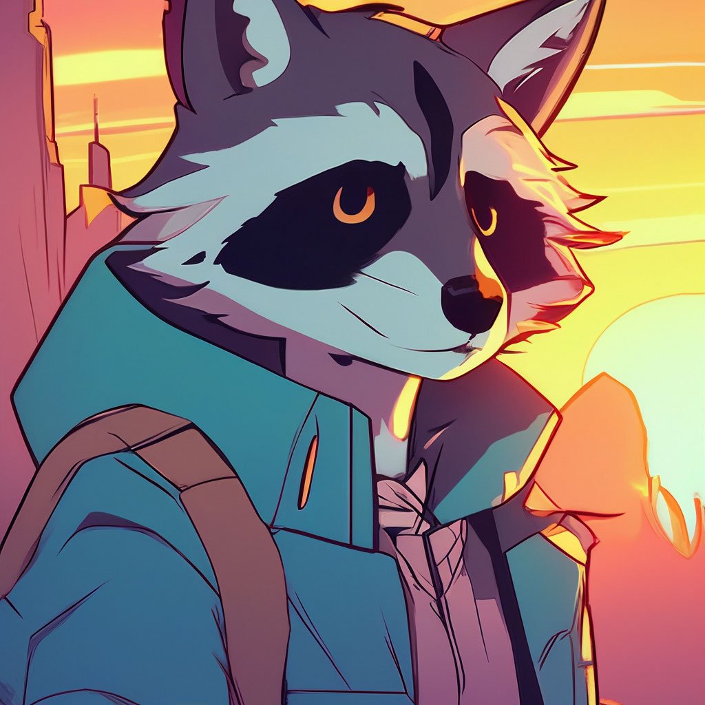 "The raccoon guy in anime style" — image created in Shedevrum