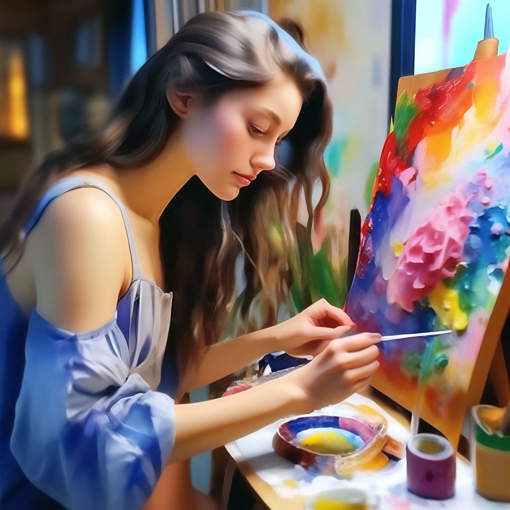 "Watercolor girl paints a beautiful picture, hyperrealism, 20 ...