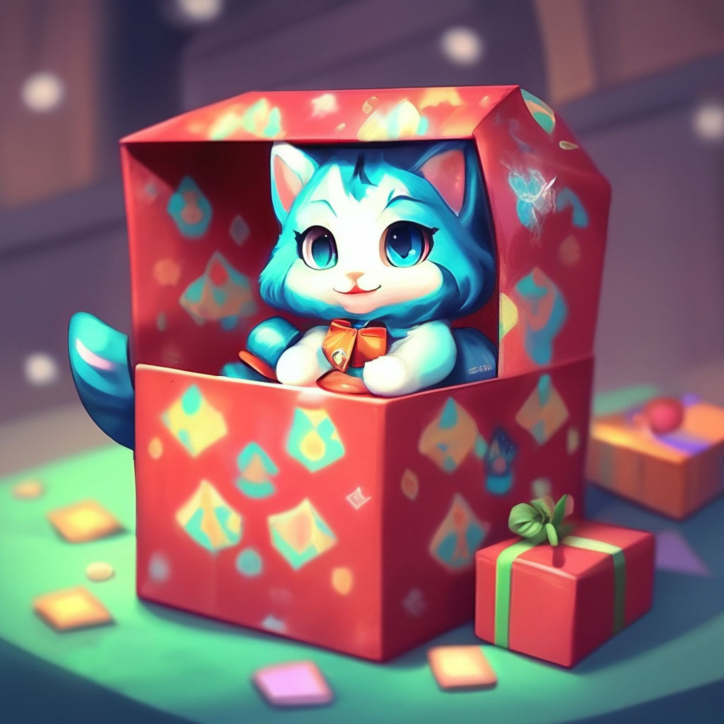"A gift for @irina_mur a cat in a gift" — image created in Shedevrum