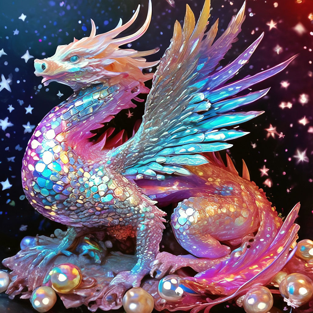 "Pearl dragon with feathers with iridescence, amazing fairy-tale ...