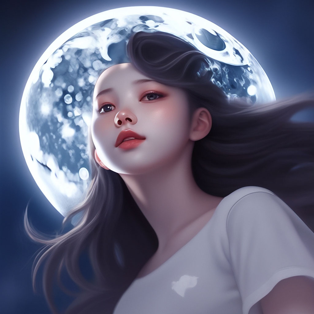 "Moon+girl= moon with a girl's face" — image created in Shedevrum