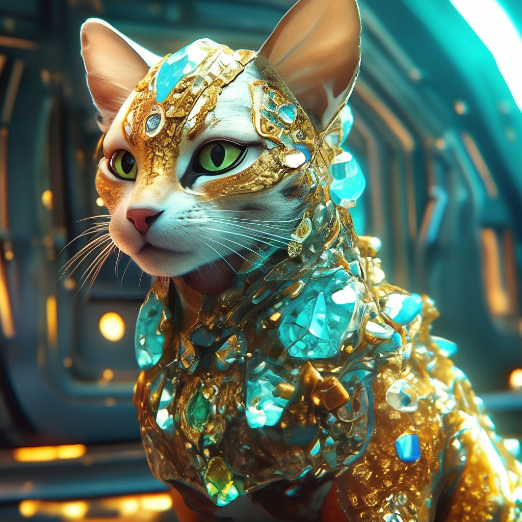 "A hybrid of a cat and precious stones" — image created in Shedevrum