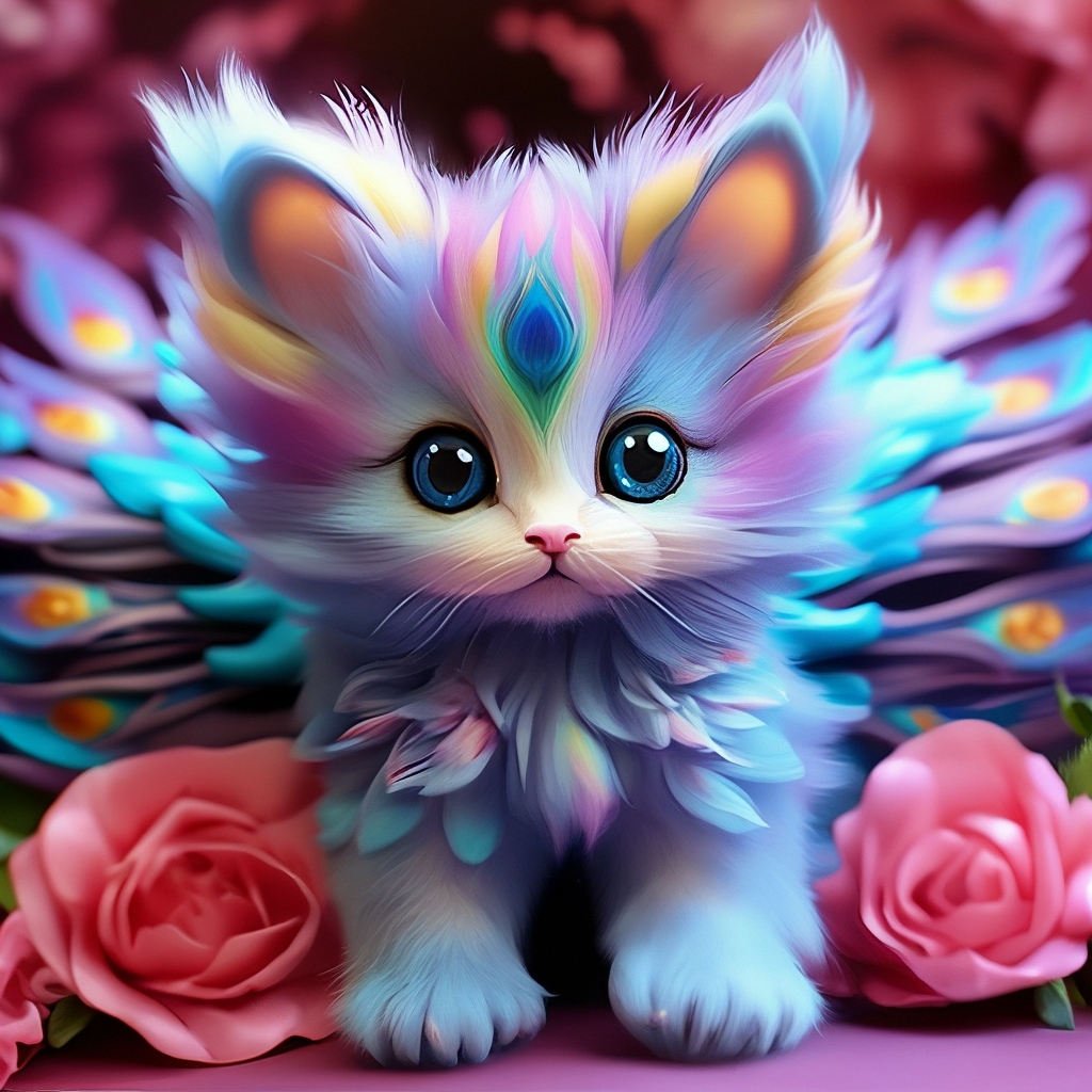 "Tiny fluffy cute cute, flying alien kitten in the shape of a dragon ...
