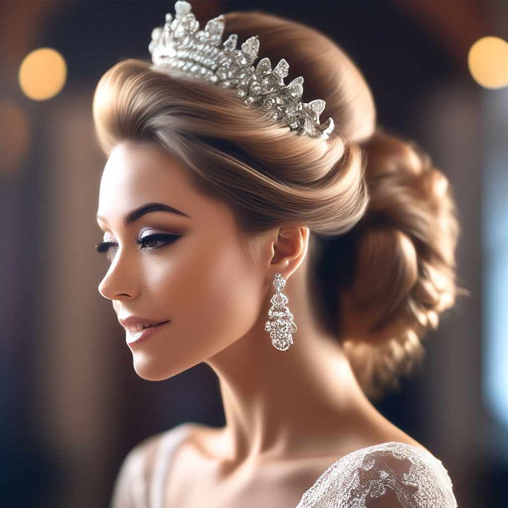 "Wedding hairstyle high bun with tiara, beautiful, close-up, 4k ...
