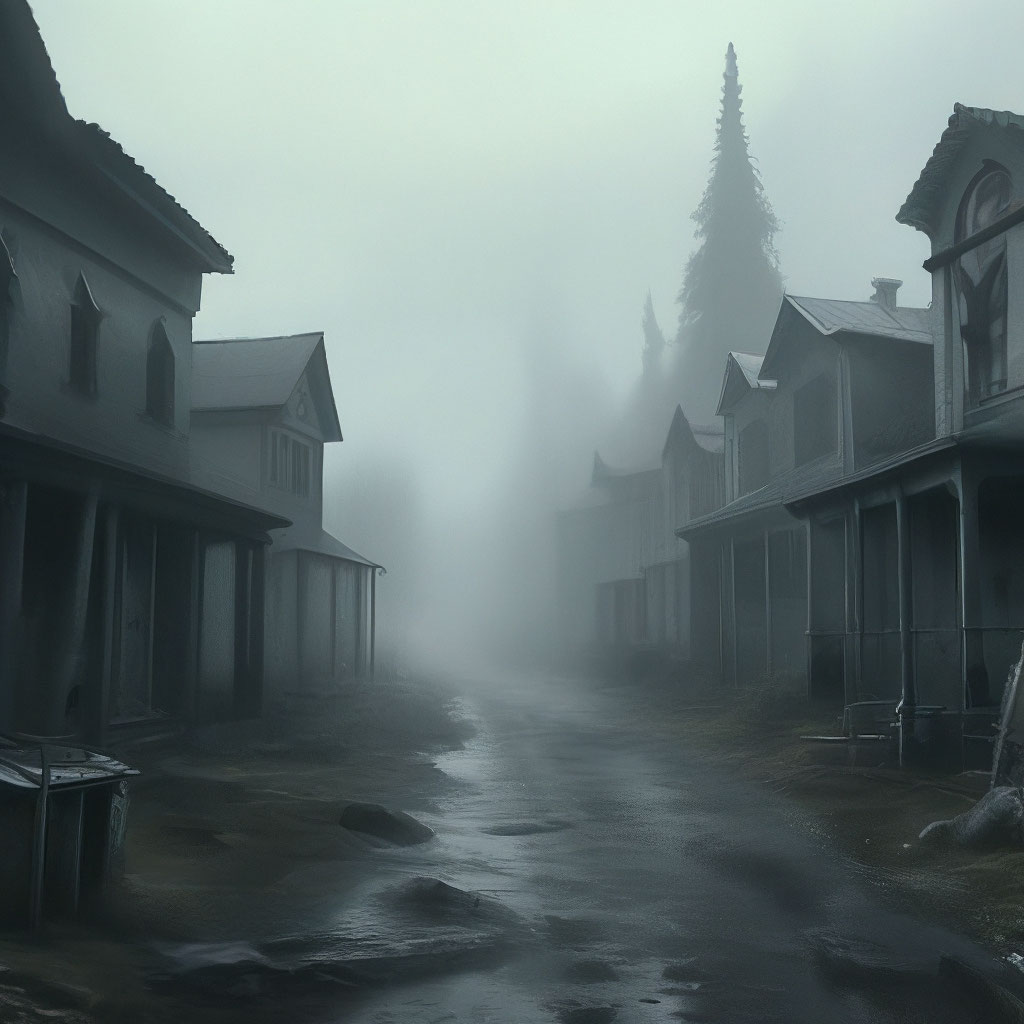 "Ghost town, gloomy gray tones, fog, horror, horror, realistic" — image ...