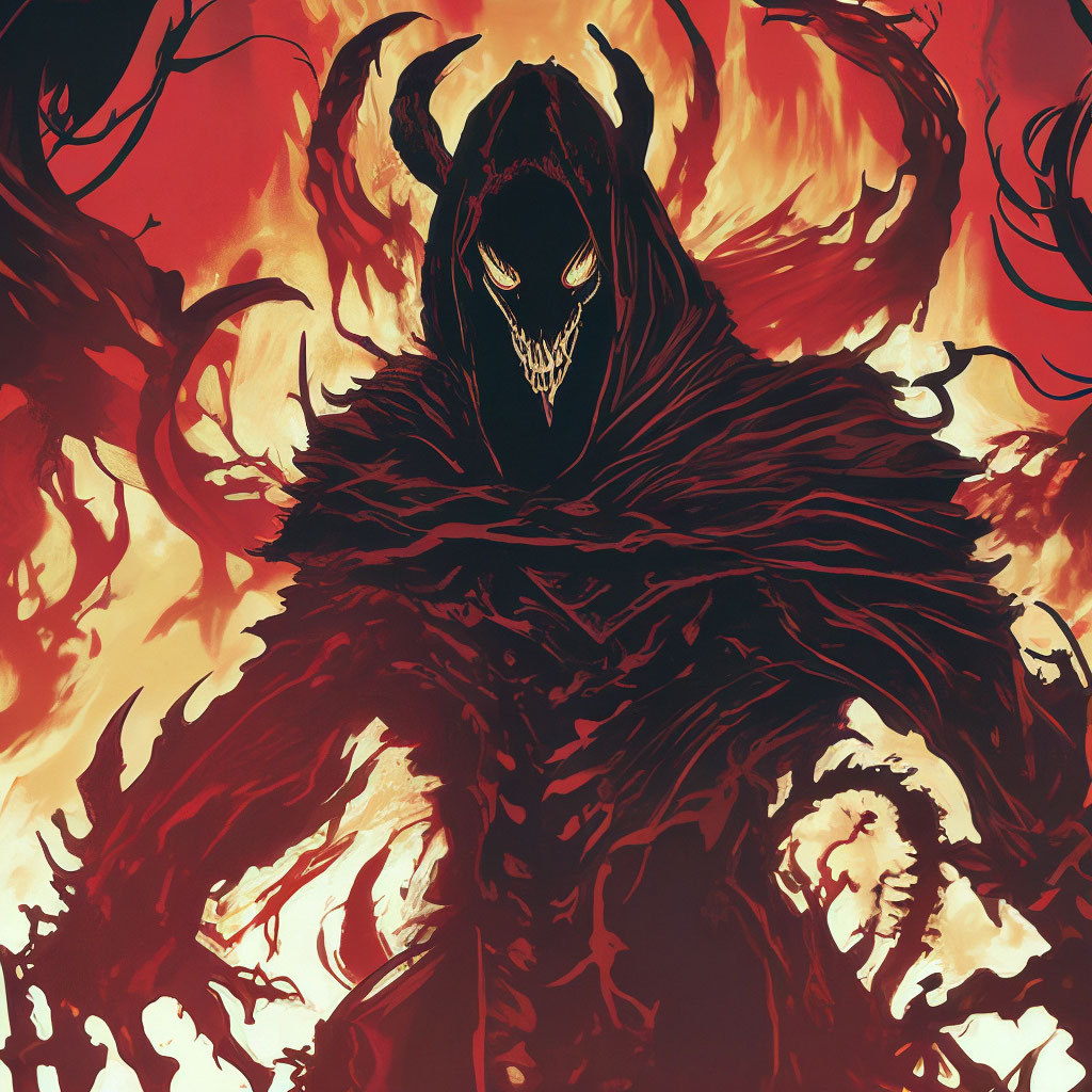 "Headless horseman, humanoid creature creepy, scarlet singularity, fire ...