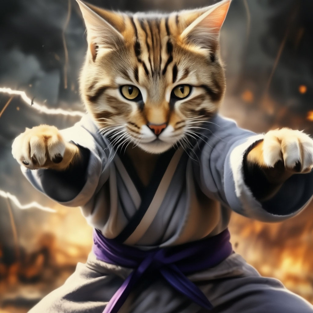 "Kung fu cat,watercolor,lightning" — image created in Shedevrum