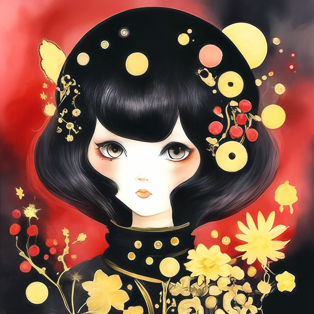 "Illustrations, fabulous thin slender, Japanese cute blob, golden black ...
