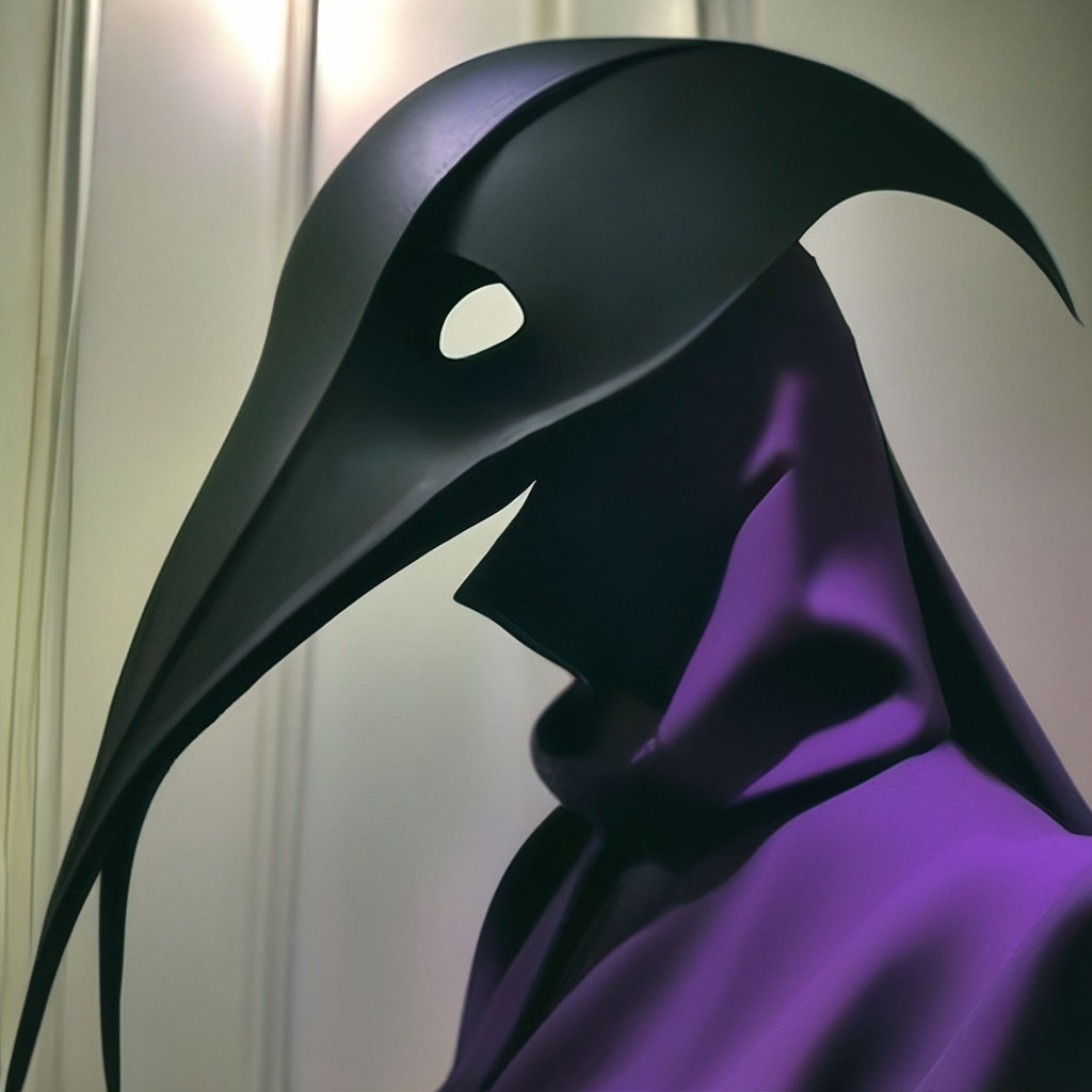 "Minimal grotesque deep night violet red in profile black long beak ...