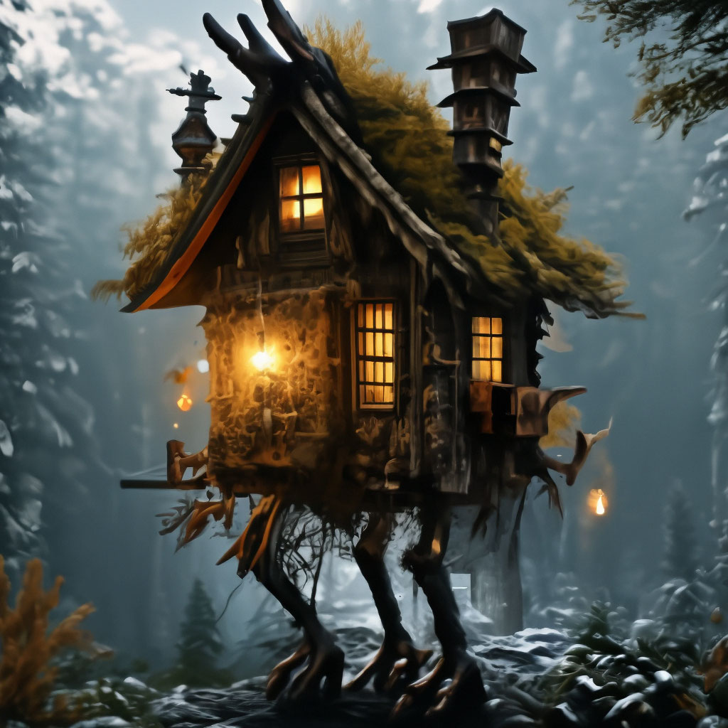 "Baba Yaga's chicken-legged hut, fabulous" — image created in Shedevrum
