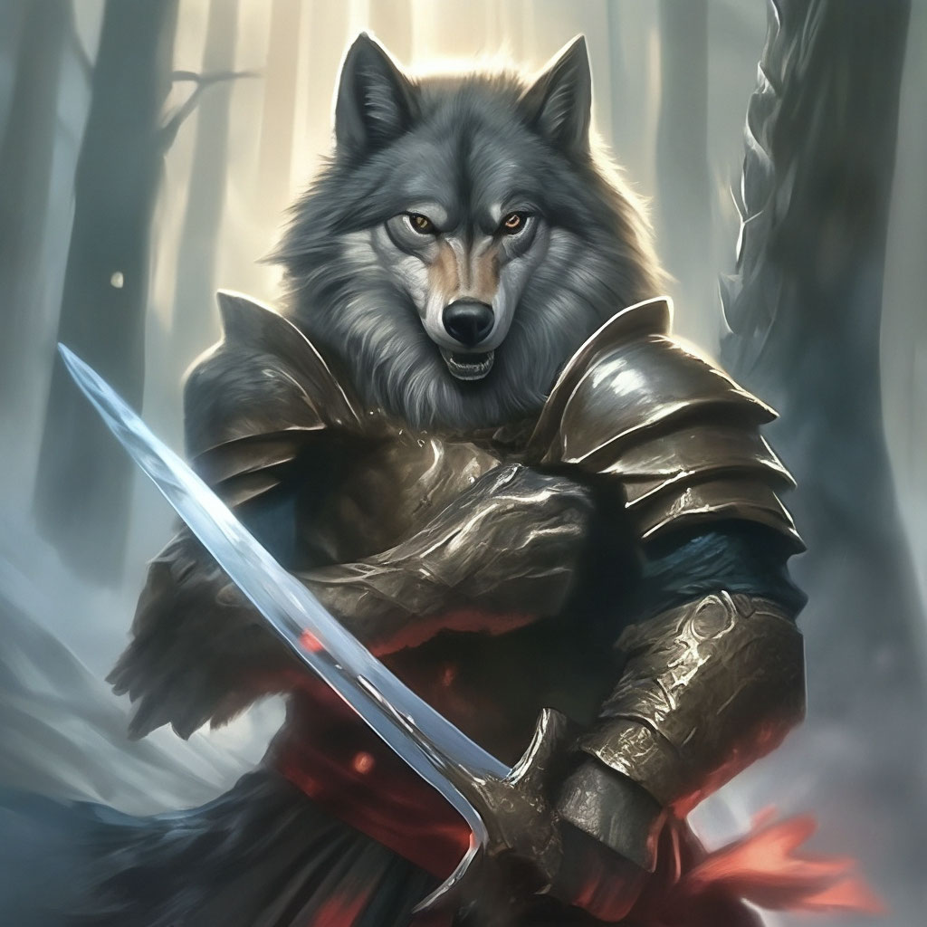 "Wolf with a sword in his hands a b , good quality" — image created in ...