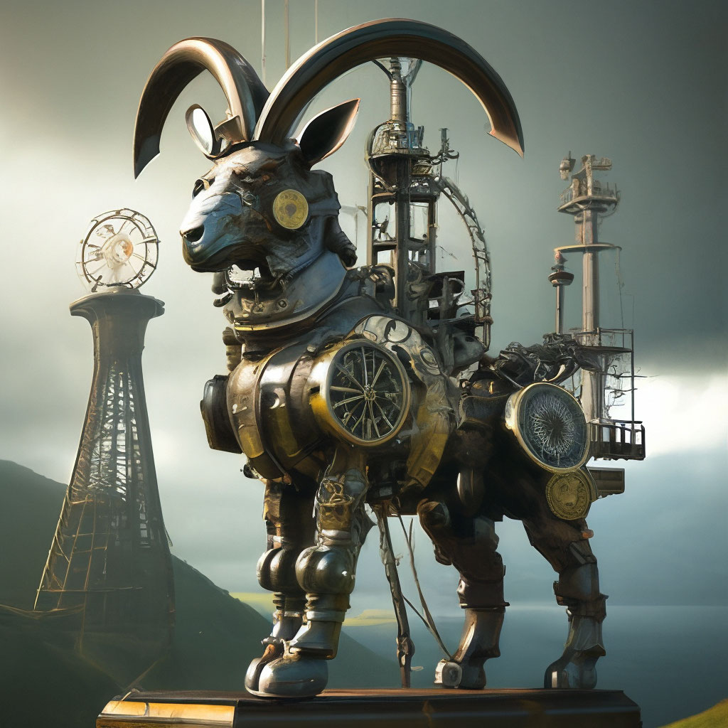 "Goat, wind turbine" — image created in Shedevrum