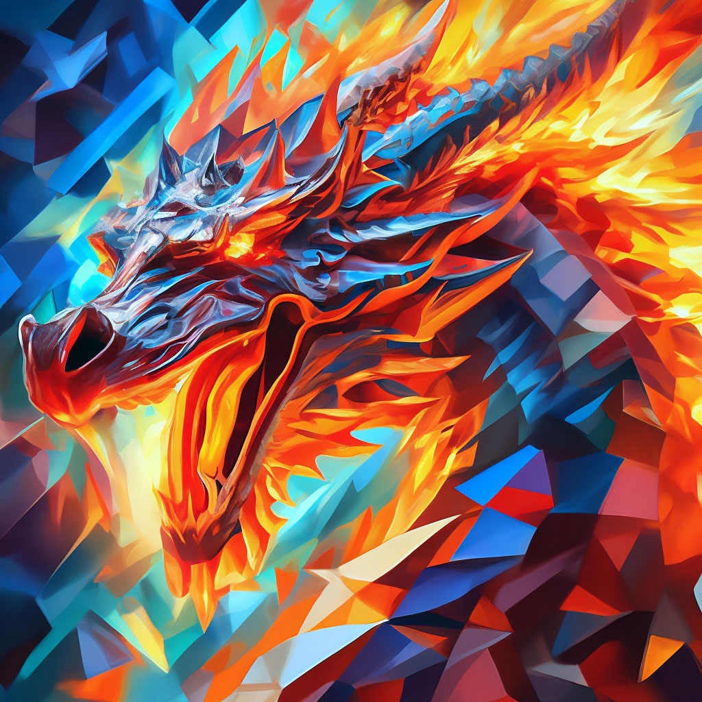 "Fire-breathing dragon in cubism style, aesthetically pleasing ...