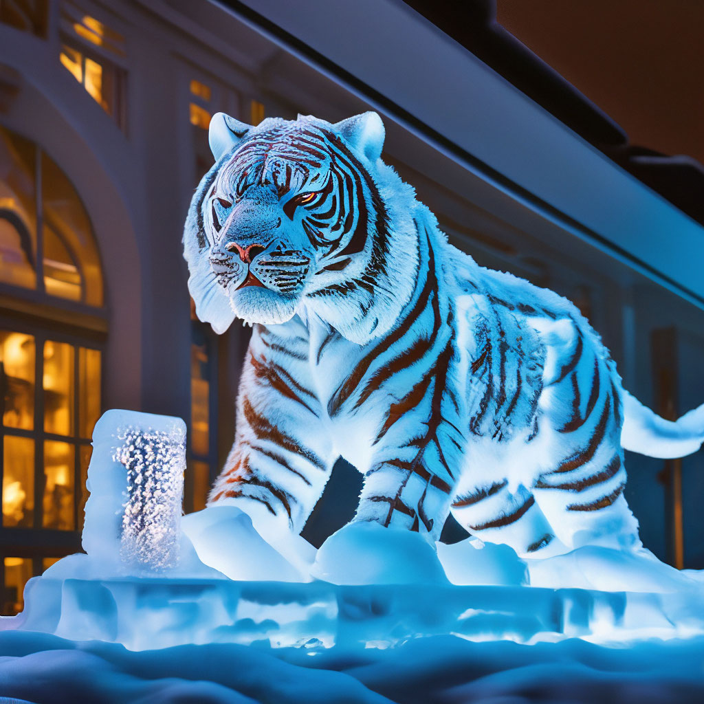 "The tiger is made of ice inside the backlight" — image created in ...