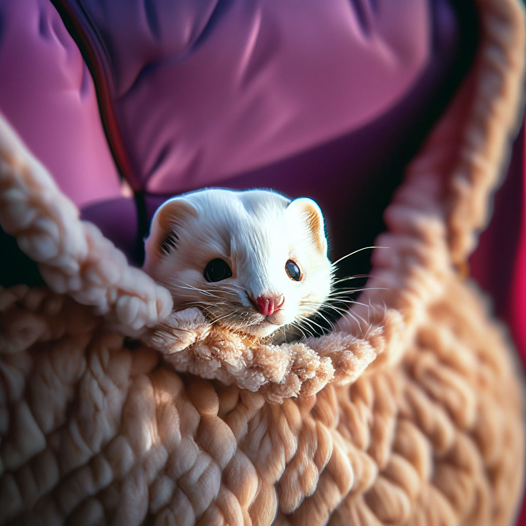 "A cute very fluffy white weasel, cute eyes, harmony, expressive,VR ...